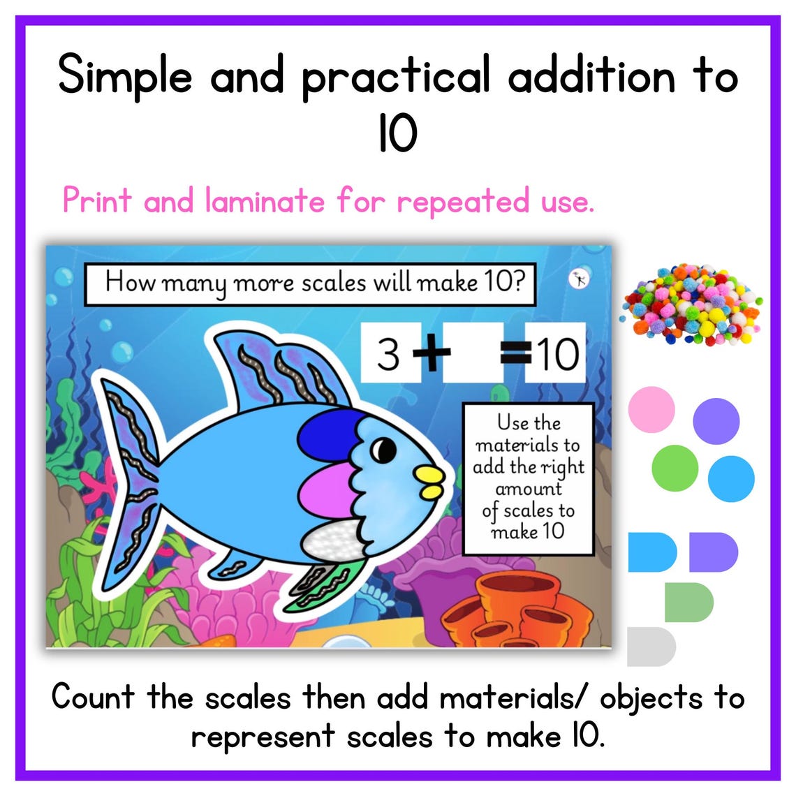 Rainbow Fish Number Bonds Flashcards and Mats: KS1 Math Learning for ...