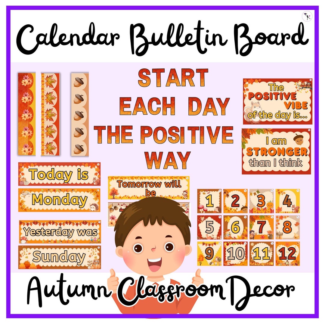 Autumn Classroom Calendar With Daily Affirmations Printable Decor Set ...