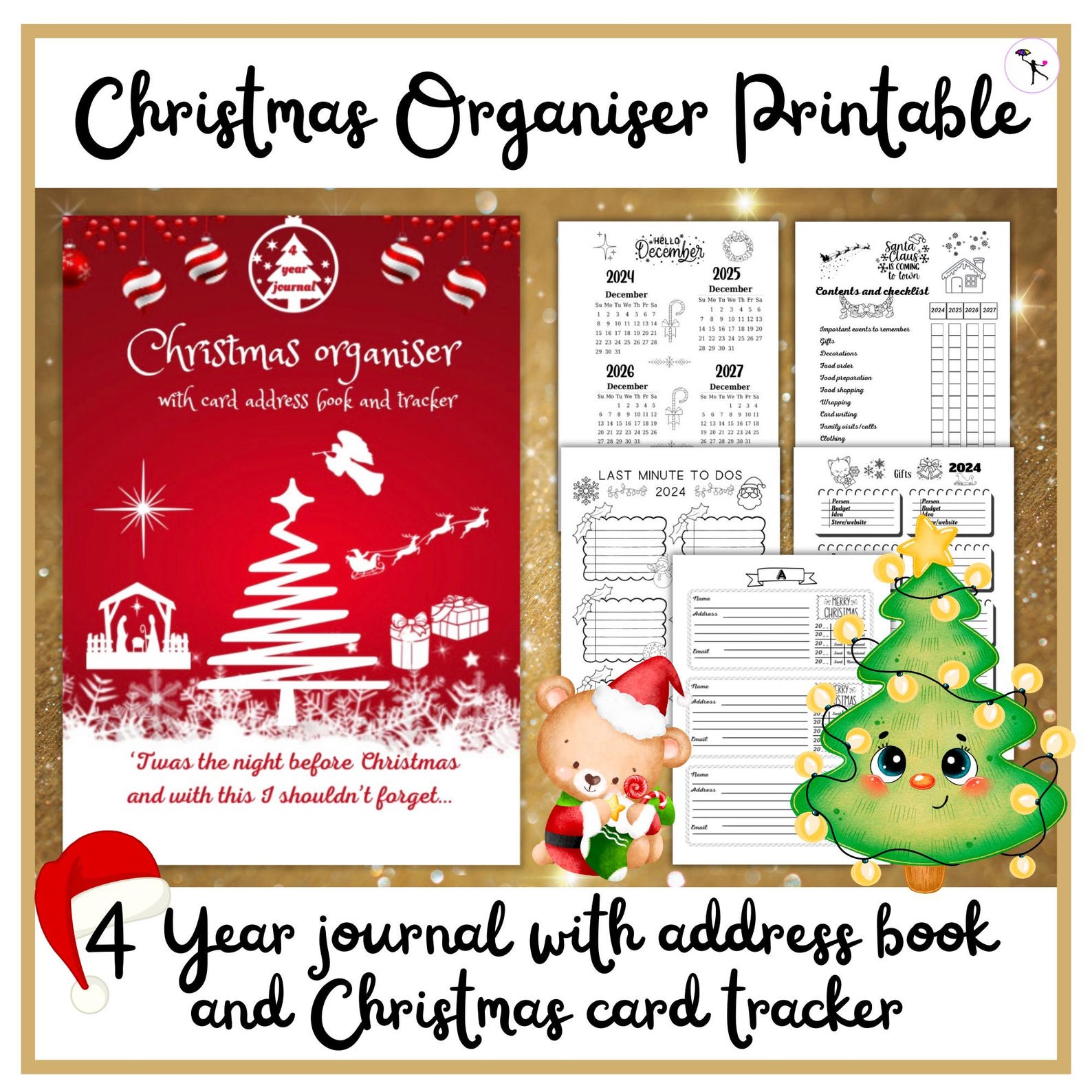Printable Holiday Planner and Christmas Card Address Book and Tracker ...