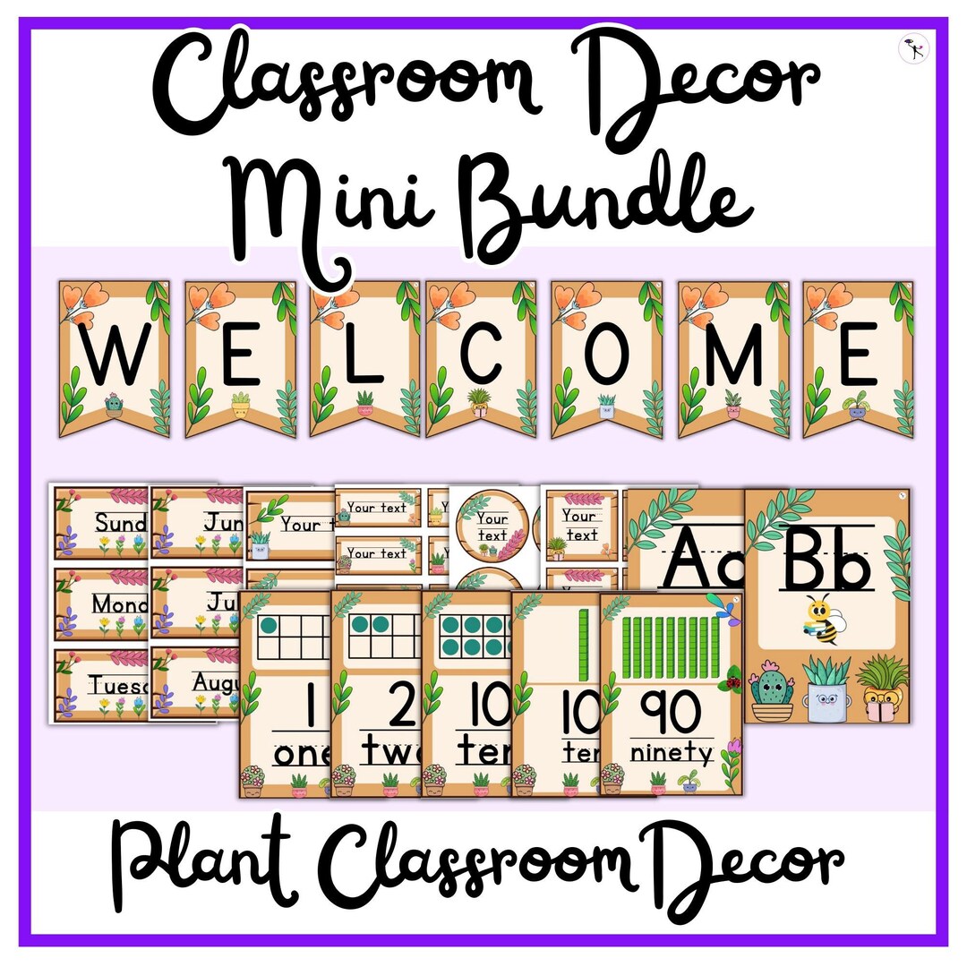 Customizable Plant Classroom Decor Bundle With ABC Flashcards and ...