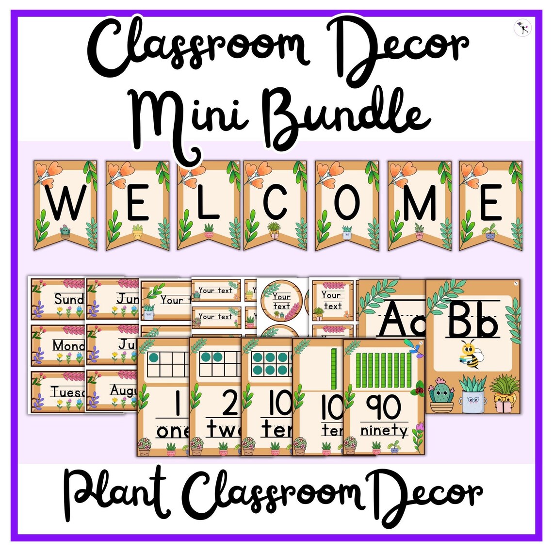 Customizable Plant Classroom Decor Bundle With ABC Flashcards and ...