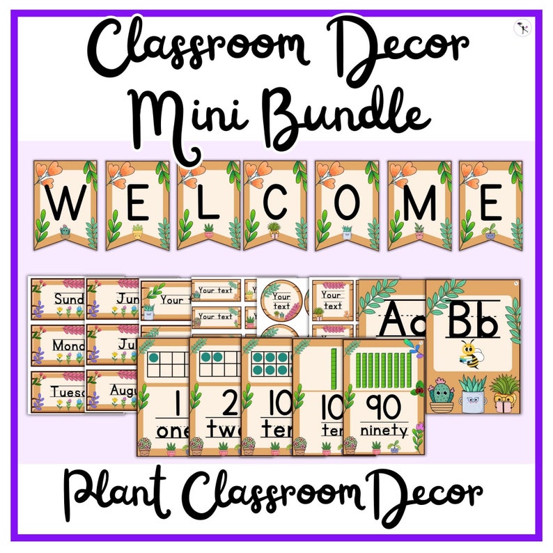 Customizable Plant Classroom Decor Bundle With ABC Flashcards and ...