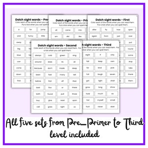 Dolch Sight Words Assessment: Printable High Frequency Reading Sheets ...