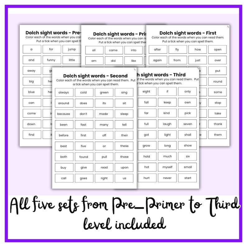 Dolch Sight Words Assessment: Printable High Frequency Reading Sheets ...