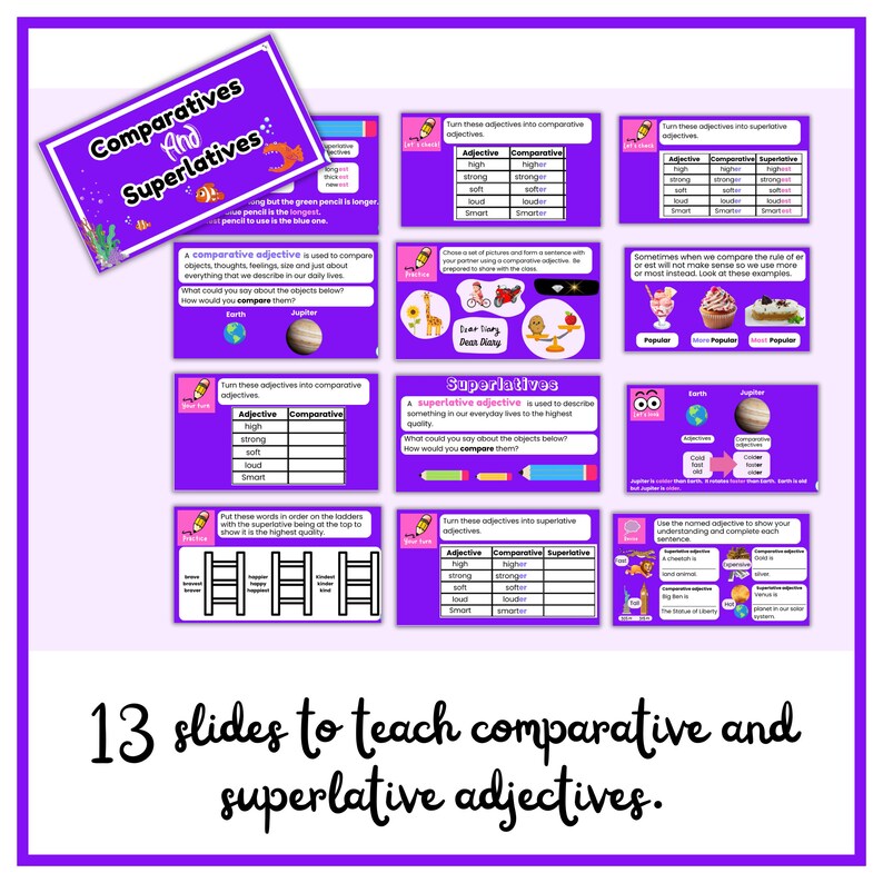 Superlative and Comparative Adjective Worksheets for Elementary English ...