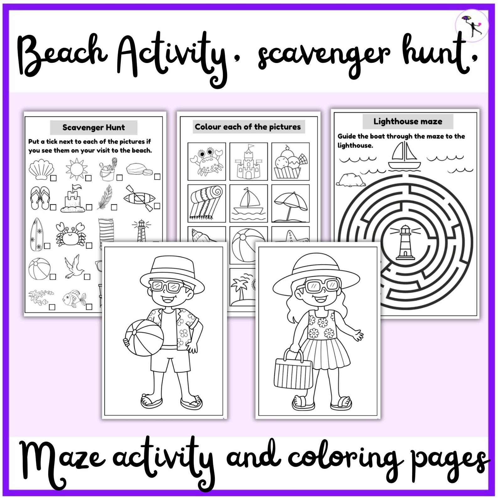 Beach Printable Activities: Beach Scavenger Hunt; Summer Colouring ...