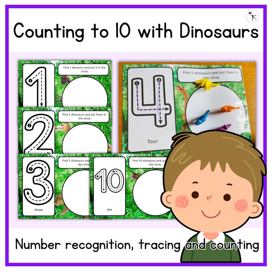 Dinosaur Number Tracing Placemat: Counting 1-10 for Kindergarten & EYFS ...