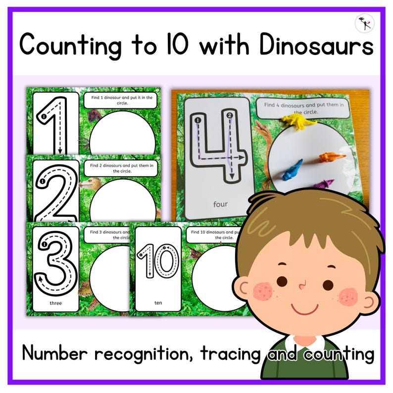 Dinosaur Number Tracing Placemat: Counting 1-10 for Kindergarten & EYFS ...