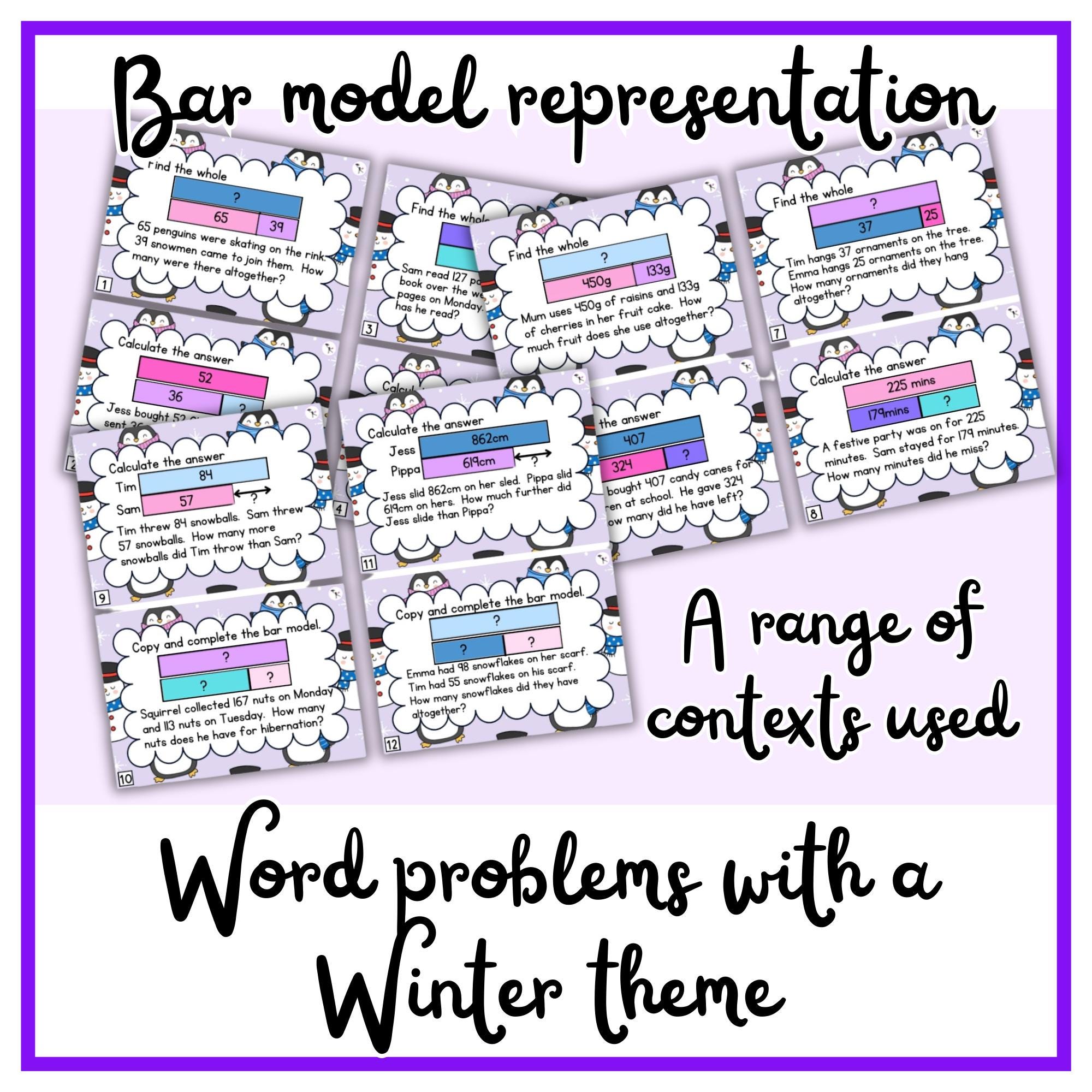 Second Grade Math Word Problem Task Cards for Center Activities - Etsy