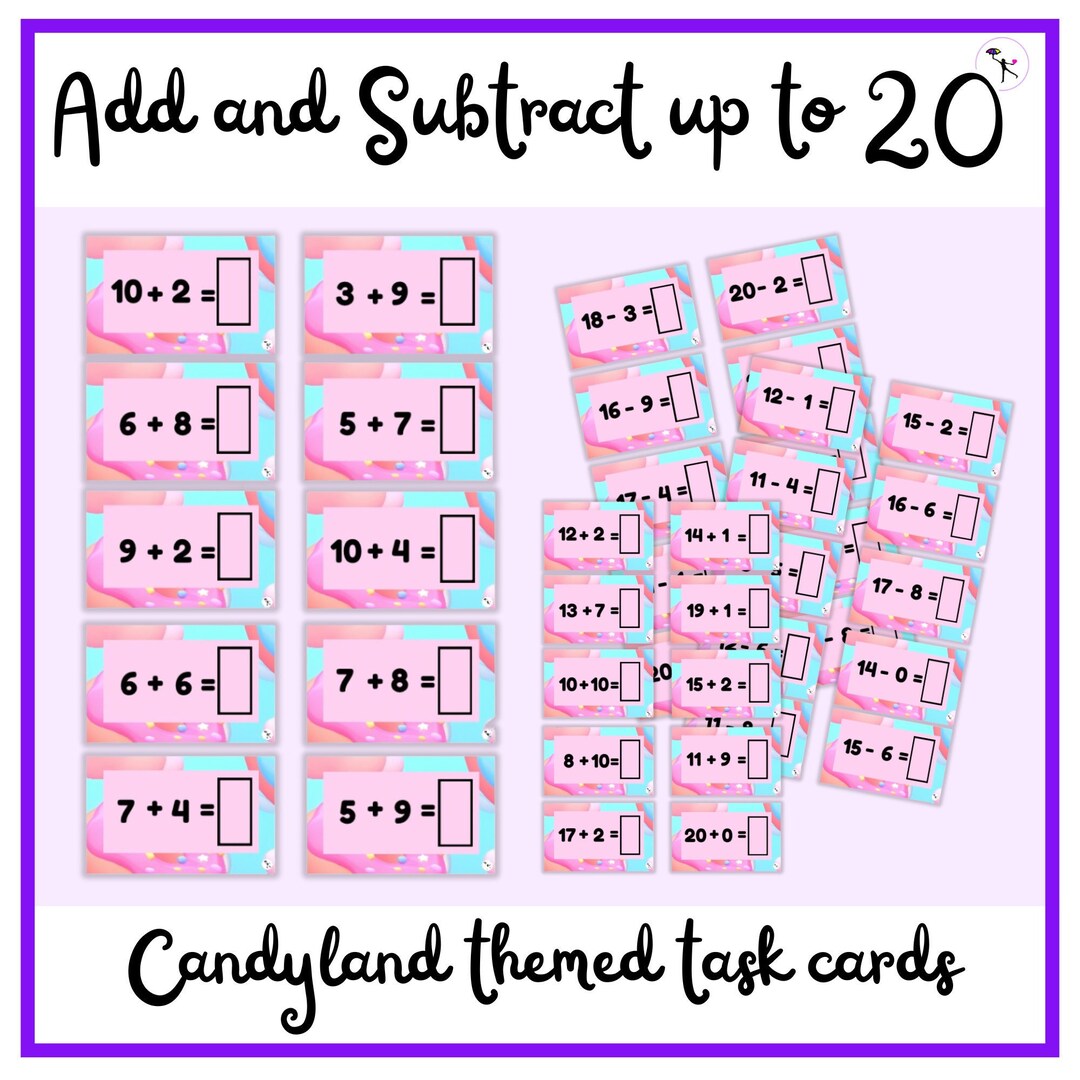 Addition and Subtraction Within 20 Task Cards: Printable Flashcards for ...