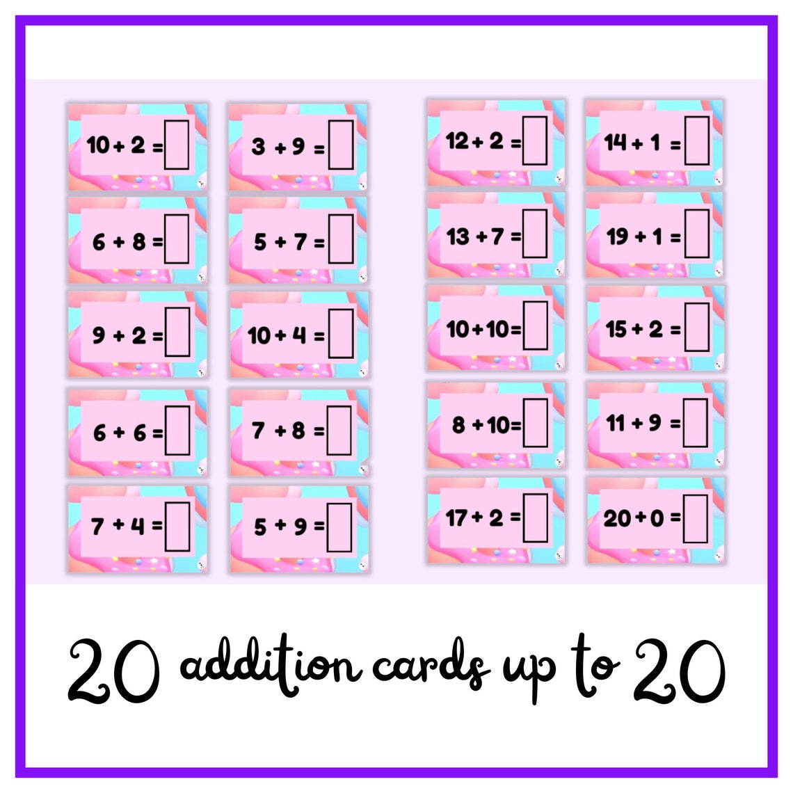Addition and Subtraction Within 20 Task Cards: Printable Flashcards for ...
