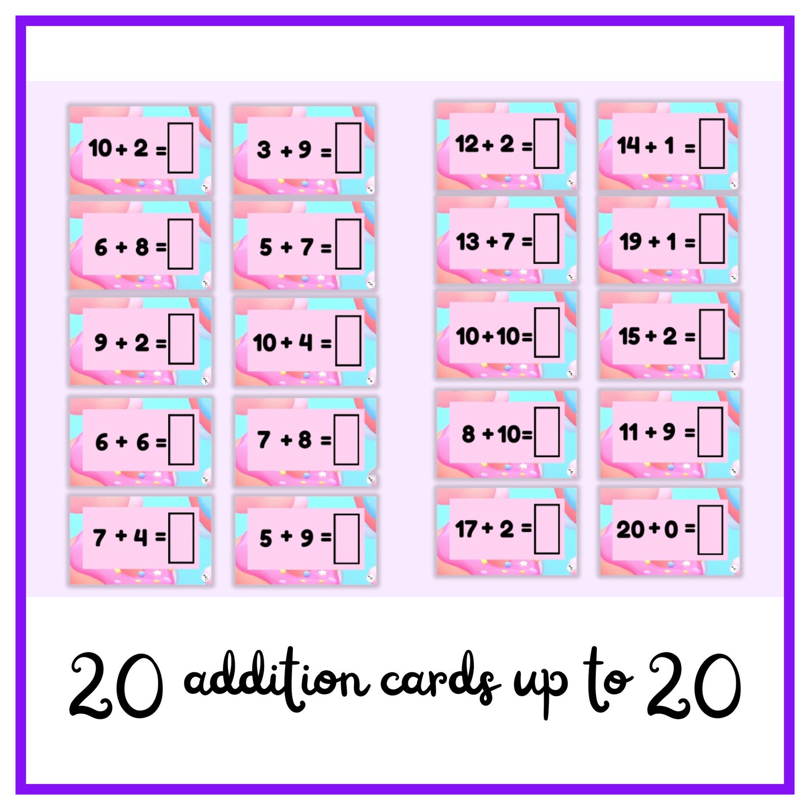 Addition and Subtraction Within 20 Task Cards: Printable Flashcards for ...