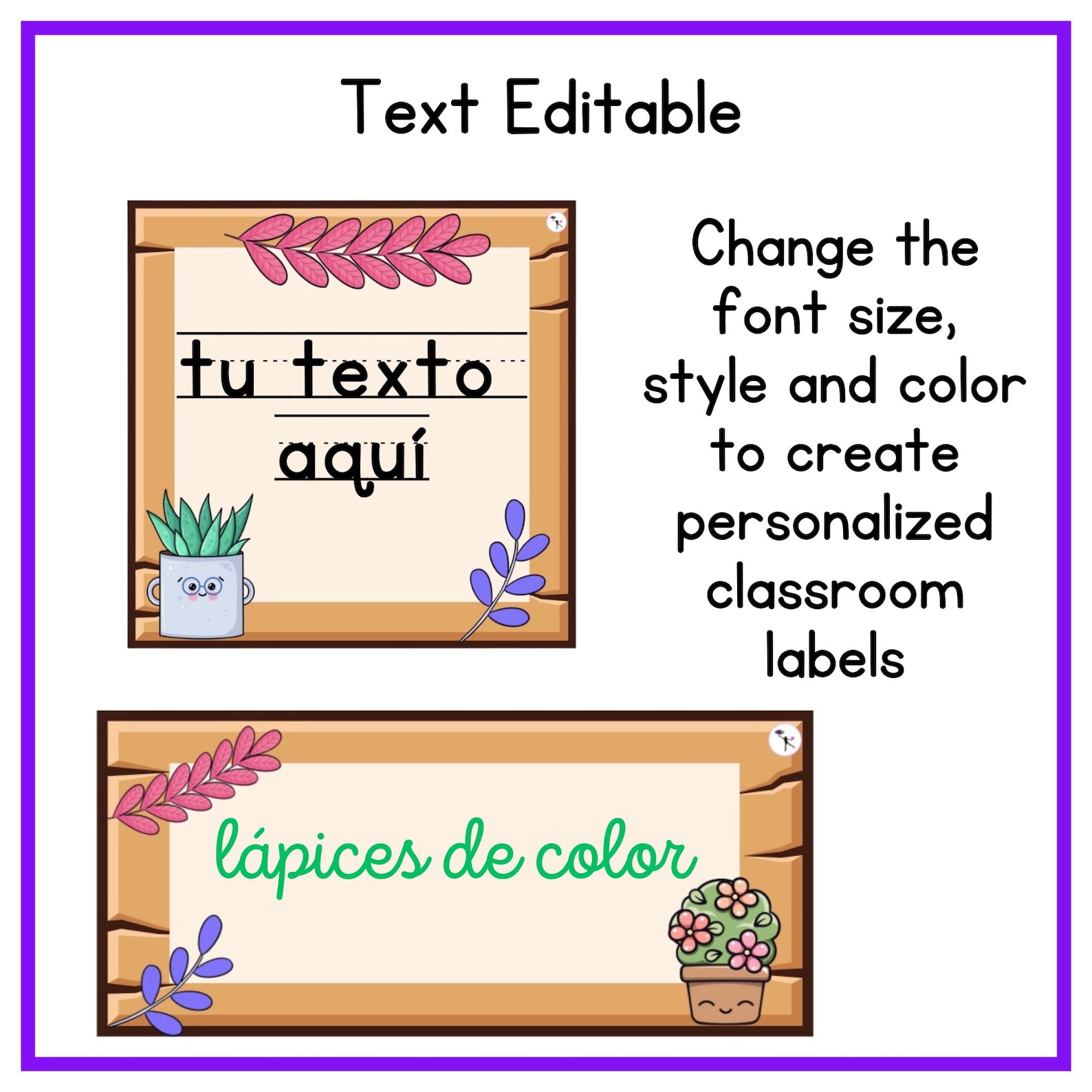 Spanish Classroom Labels: Editable Plant-themed Decor for Elementary ...
