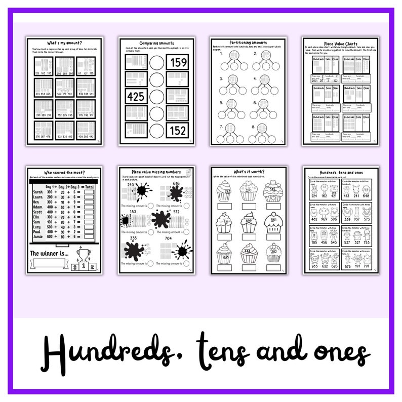 Educational Place Value Math Worksheets for Counting and Comparing ...
