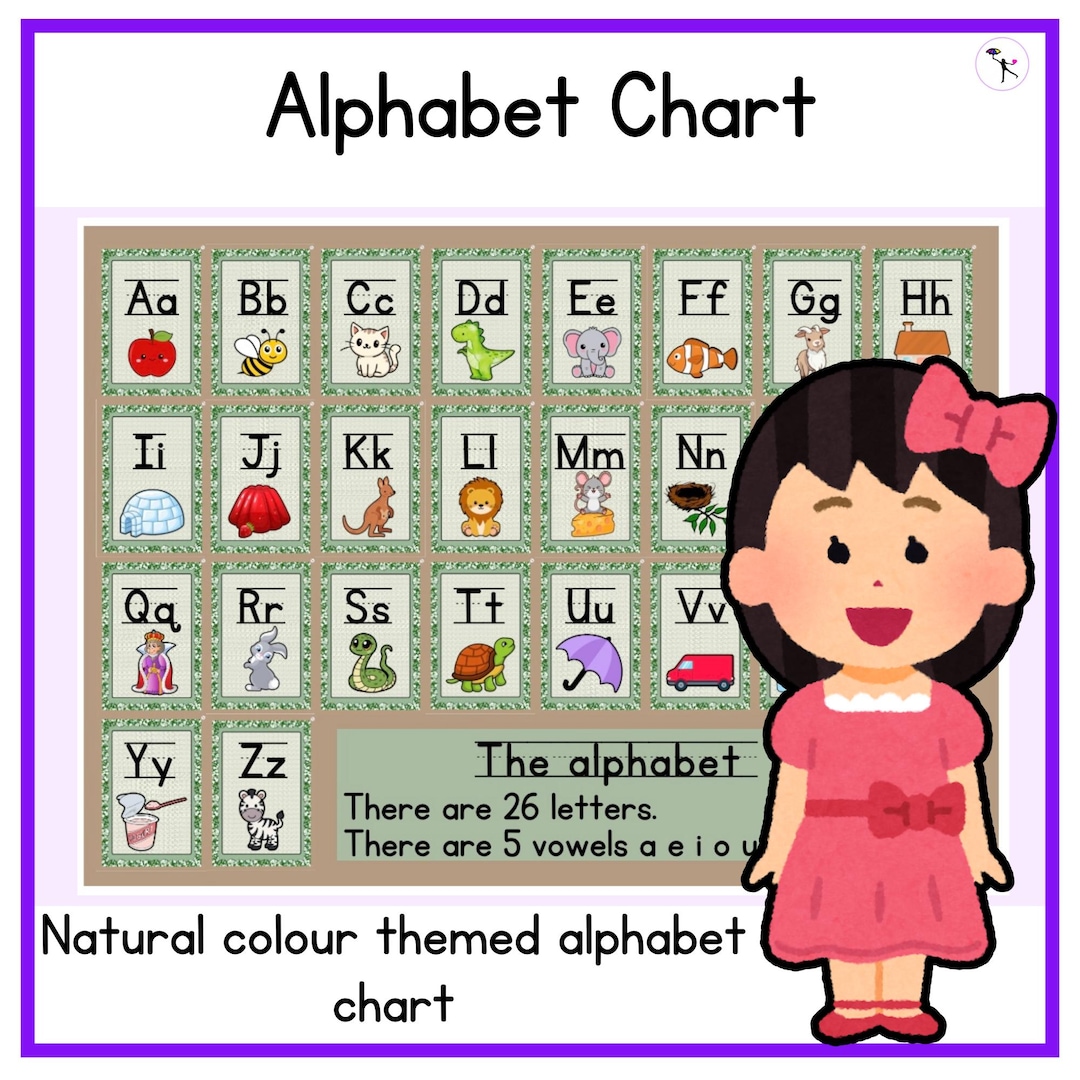 Alphabet Chart for Notebooks and Classroom Tables Natural Classroom ...