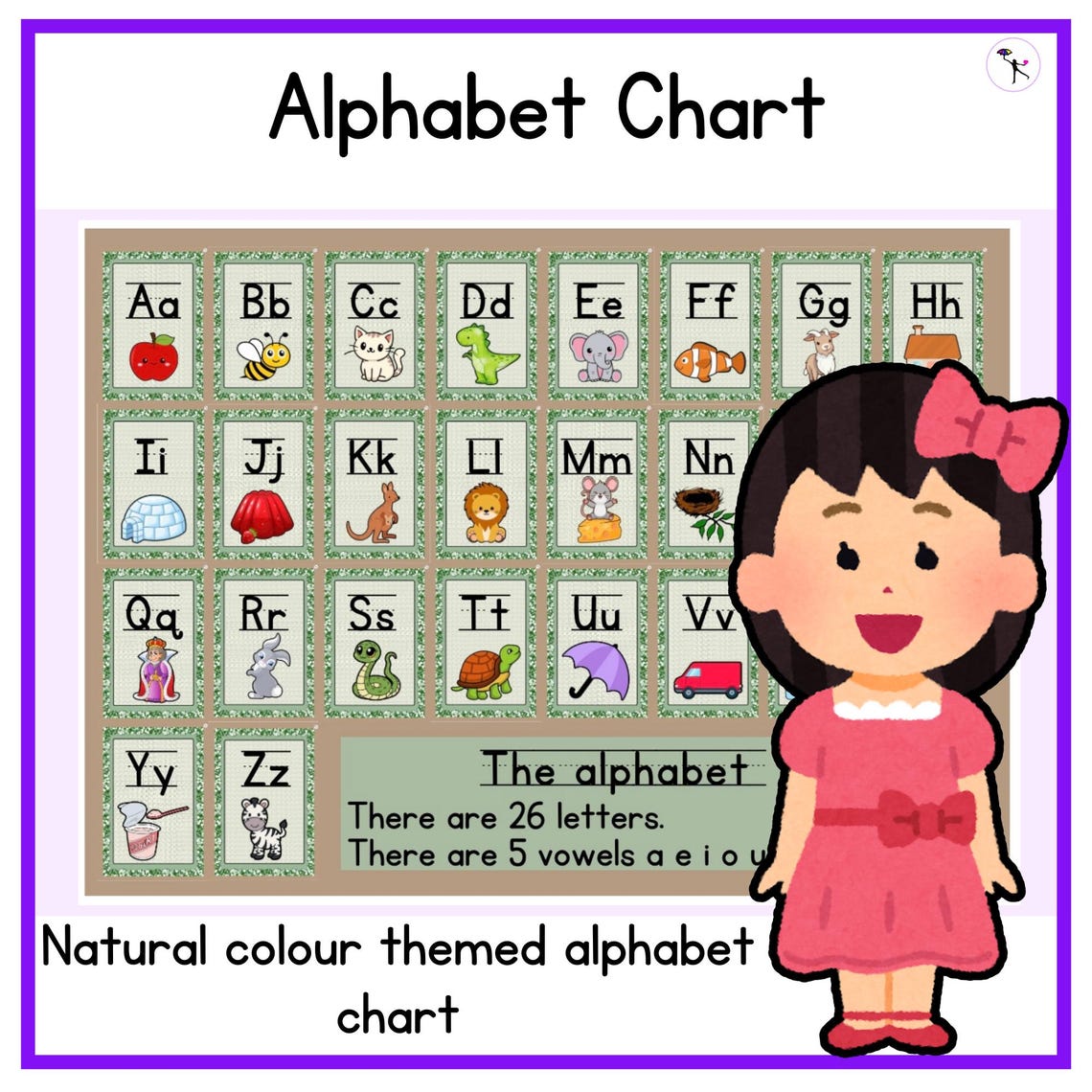 Alphabet Chart for Notebooks and Classroom Tables Natural Classroom ...