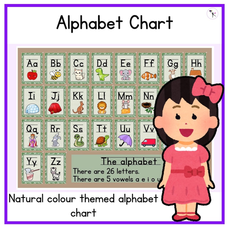 Alphabet Chart for Notebooks and Classroom Tables Natural Classroom ...