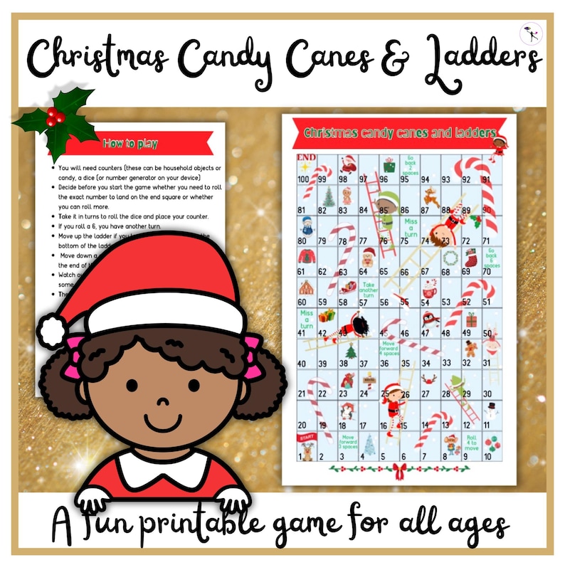 Festive Printable Snakes and Ladders Math Game for Kids - Etsy