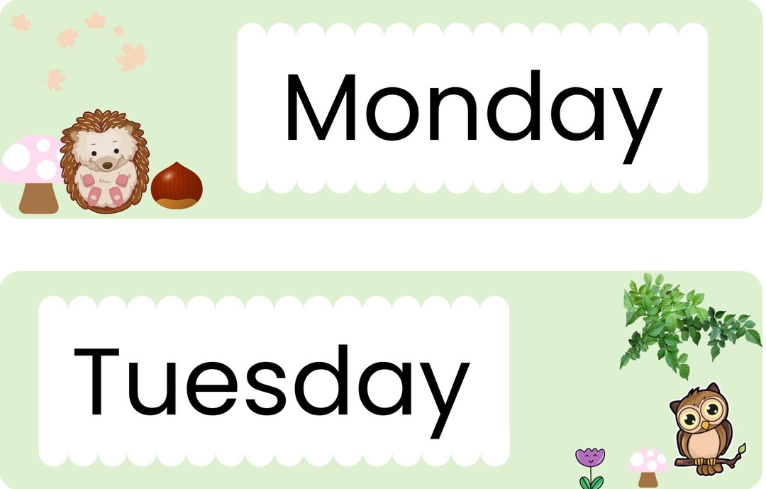 Days of the Week Display Cards - Etsy