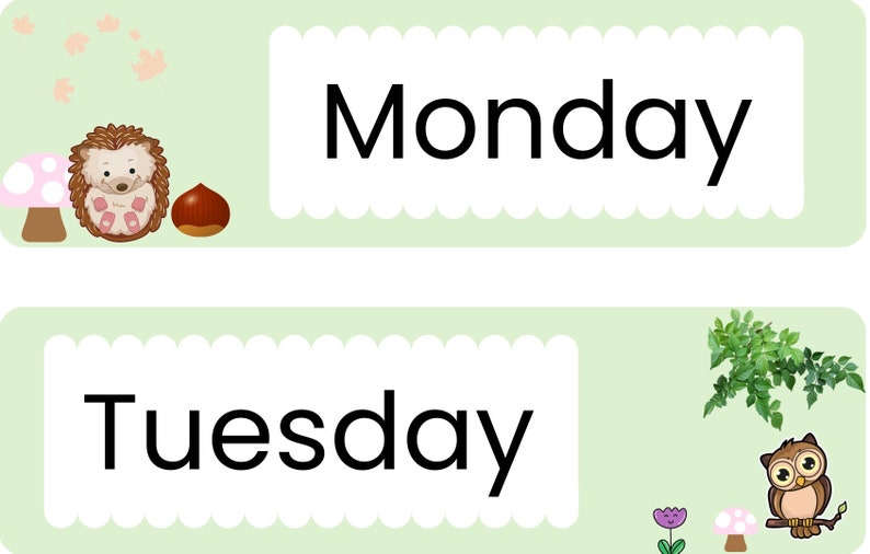 Days of the Week Display Cards - Etsy