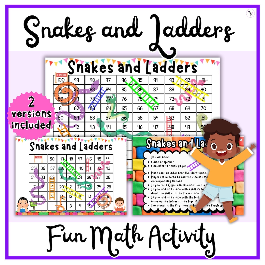 Educational Snakes and Ladders Math Game for Kids Count to 100 ...