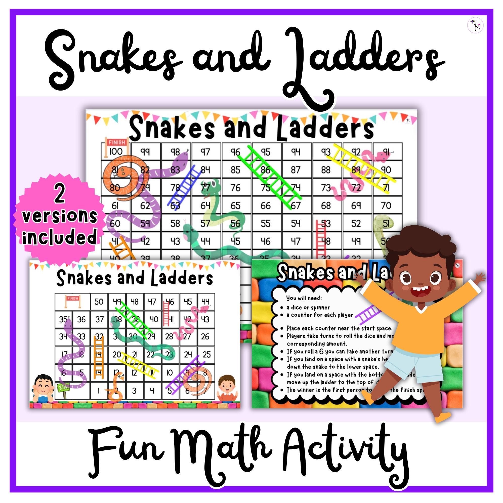 Educational Snakes and Ladders Math Game for Kids Count to 100 ...