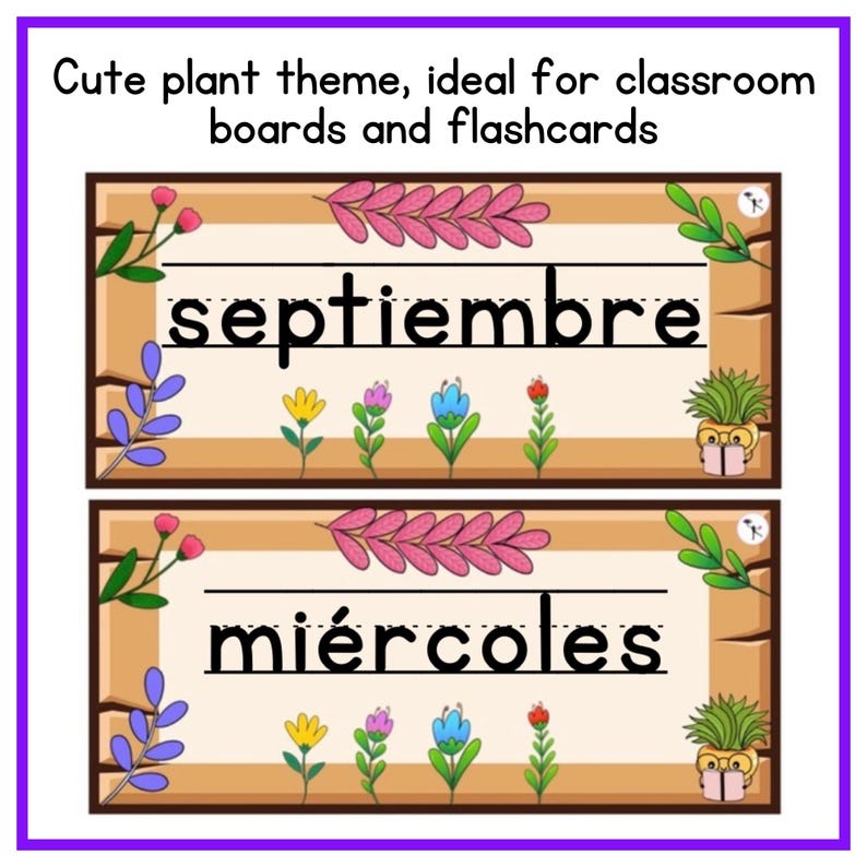 Spanish Days & Months Flashcards: Plant-themed Classroom Decor for ...