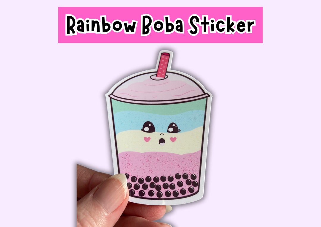 Boba Sticker: Rainbow Colours Bubble Tea Sticker, Boba Tea Sticker ...