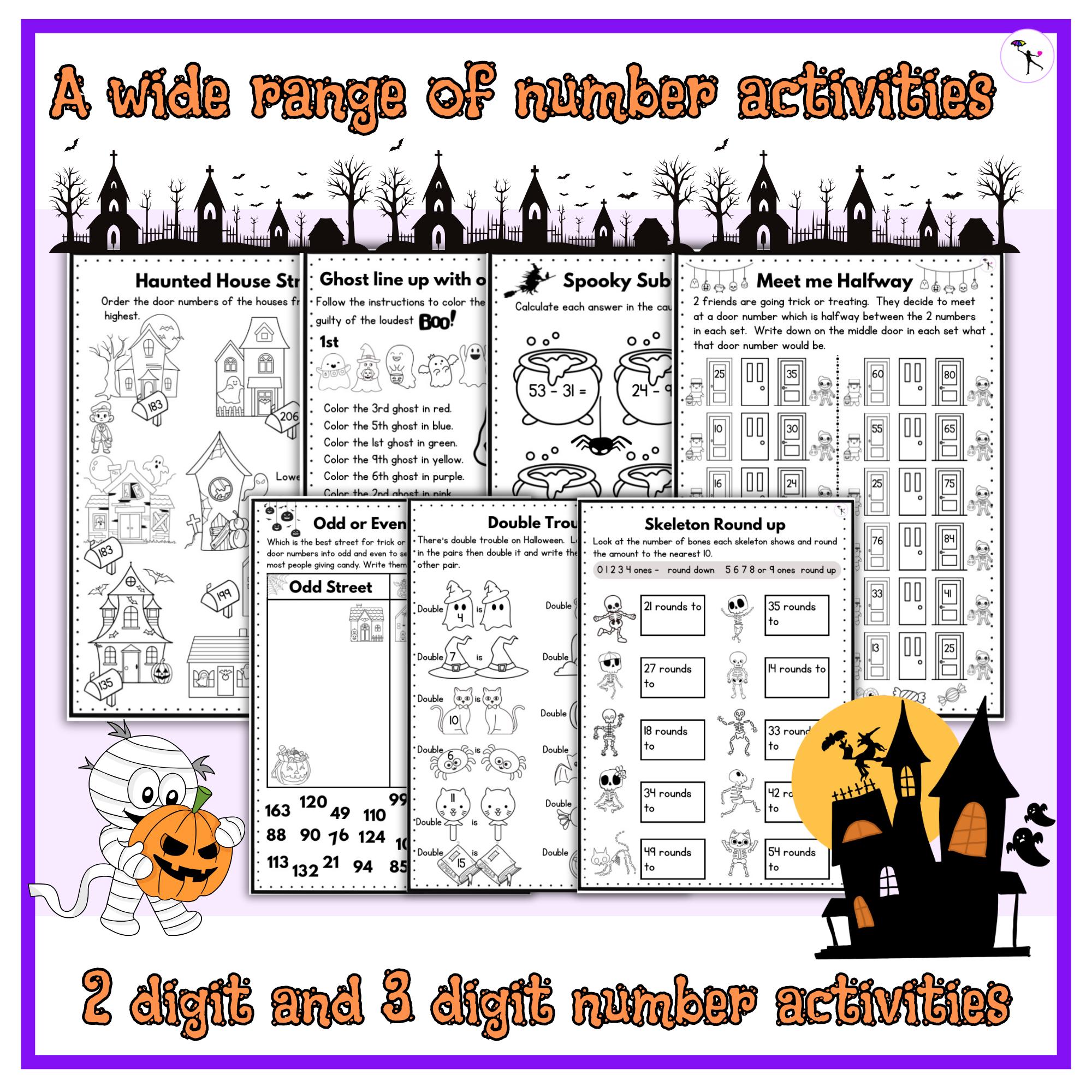 2nd Grade Halloween Math Worksheets No Prep Activities for Kids - Etsy