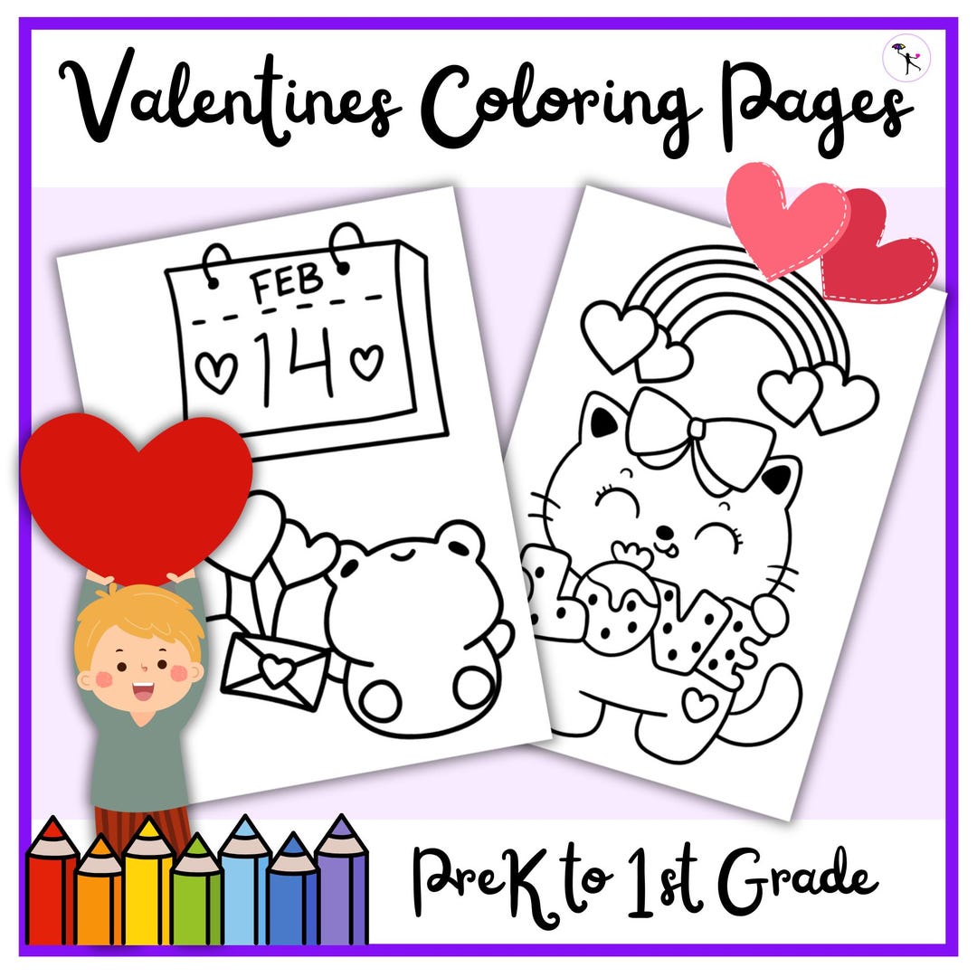 Valentine's Day Easy Coloring Pages: Printable Worksheets for Kids ...