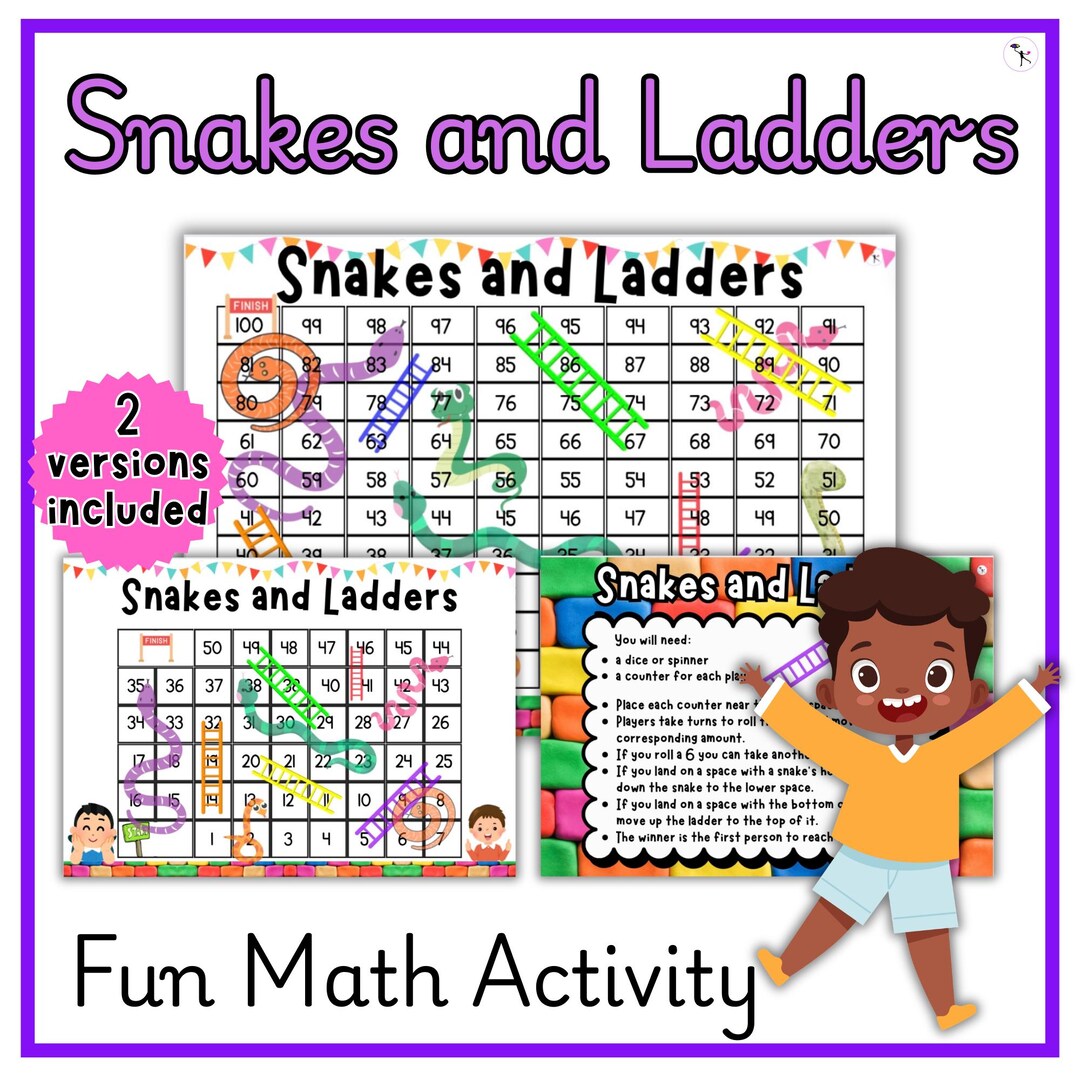 Educational Snakes and Ladders Math Game for Kids Count to 100 ...