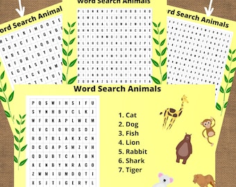 A4 Animal Word Search Printable - Etsy
