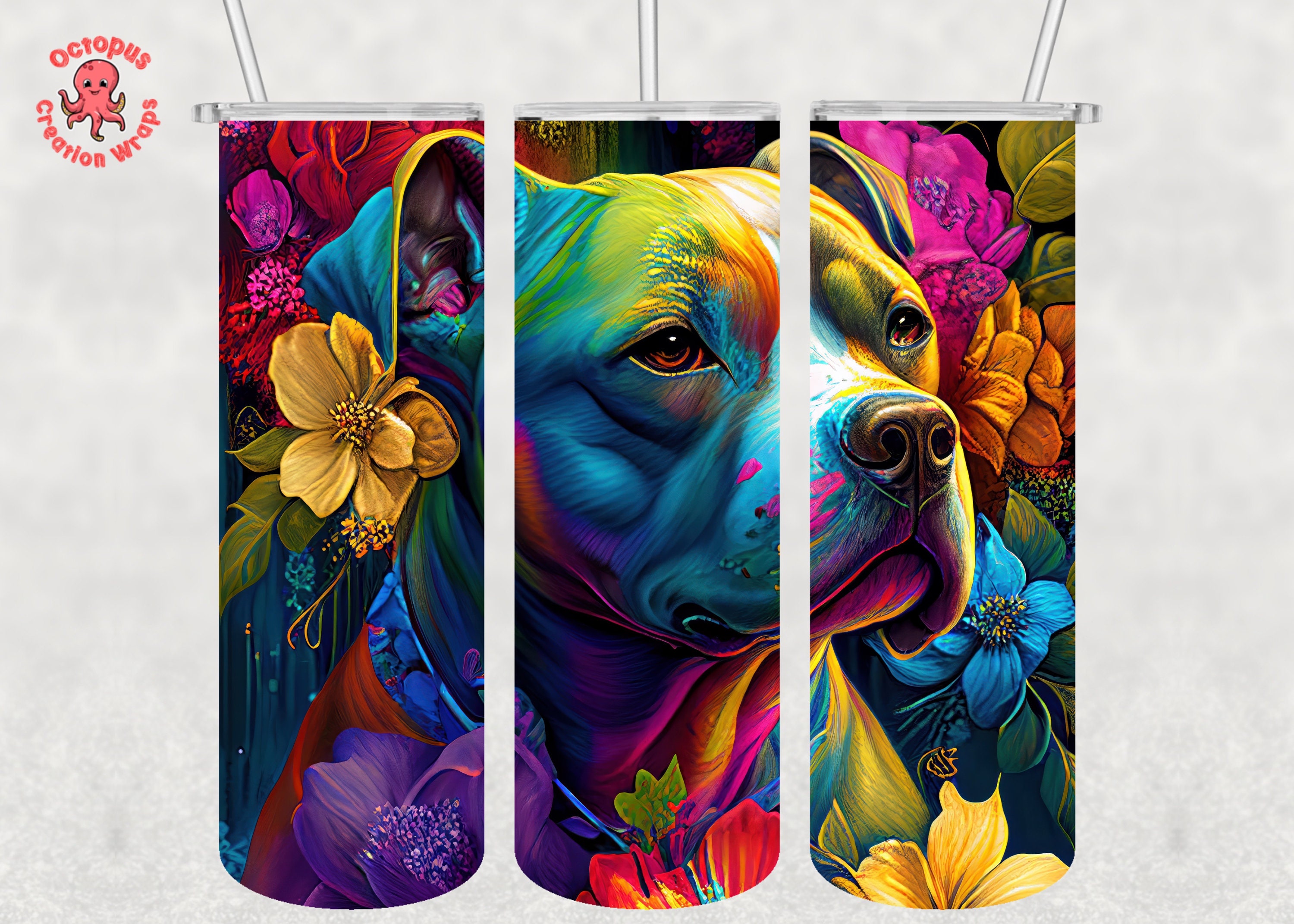 Pit Bull Tumbler Wrap Neon Pit Bull Png 20 Oz Skinny Tumbler - Etsy