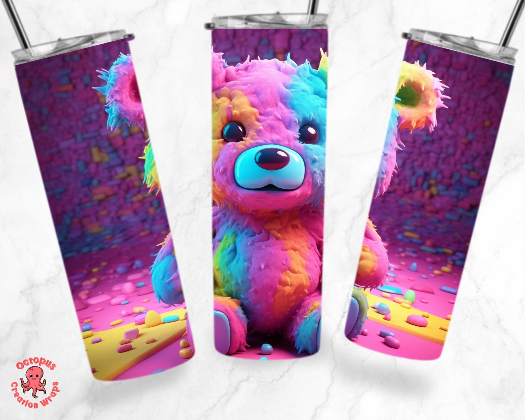 Teddy Bear Tumbler Wrap, Drippy Bear Png, 20 Oz Skinny Tumbler ...