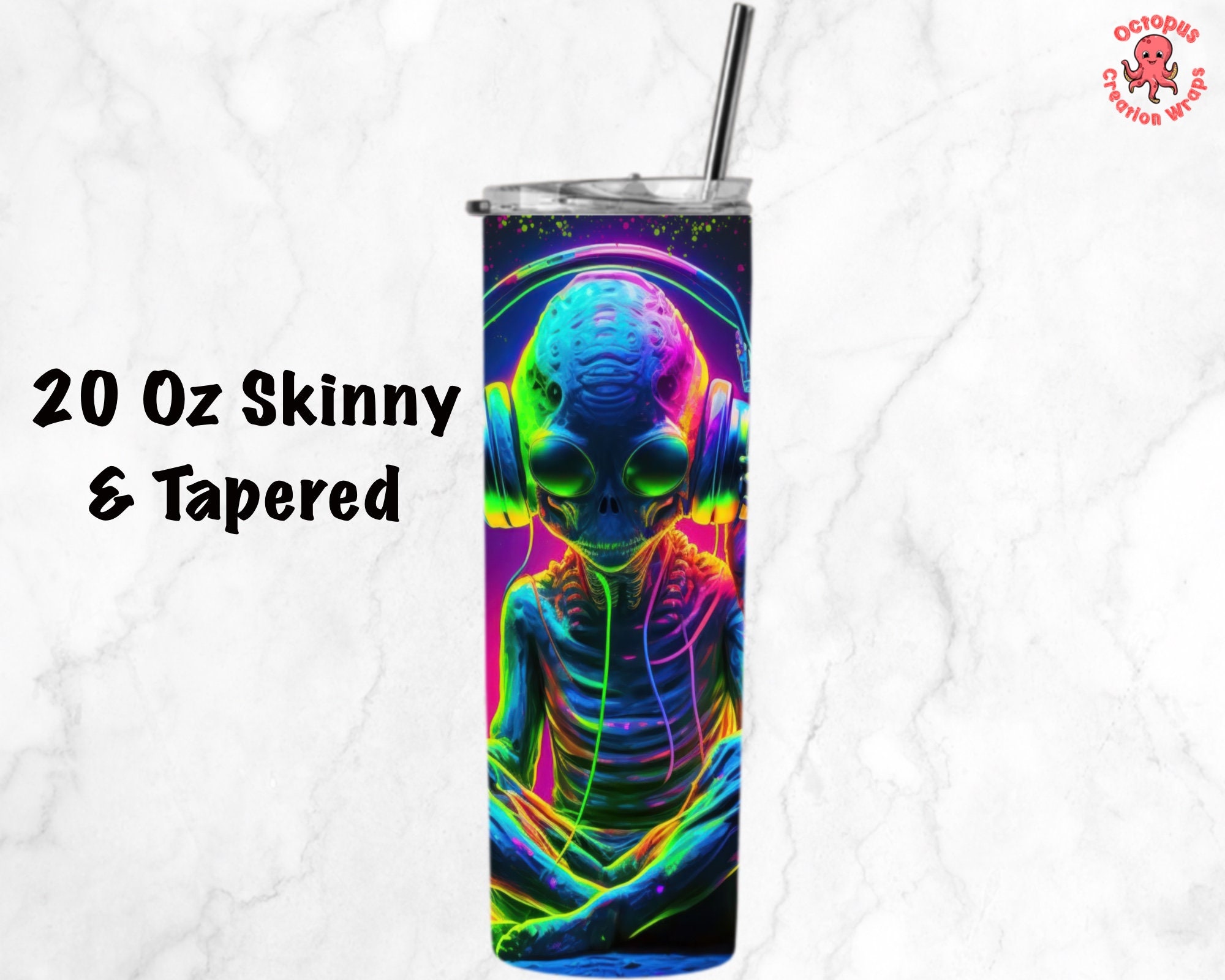 Alien Tumbler Wrap, Alien Png, Neon Alien , 20 Oz Skinny Tumbler ...