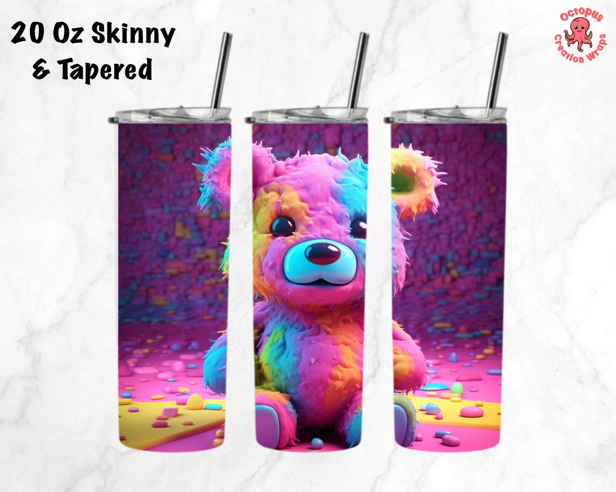 Teddy Bear Tumbler Wrap, Drippy Bear Png, 20 Oz Skinny Tumbler ...