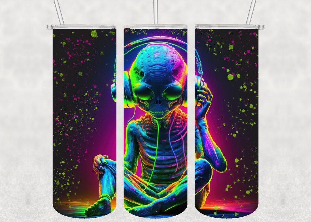 Alien Tumbler Wrap, Alien Png, Neon Alien , 20 Oz Skinny Tumbler ...