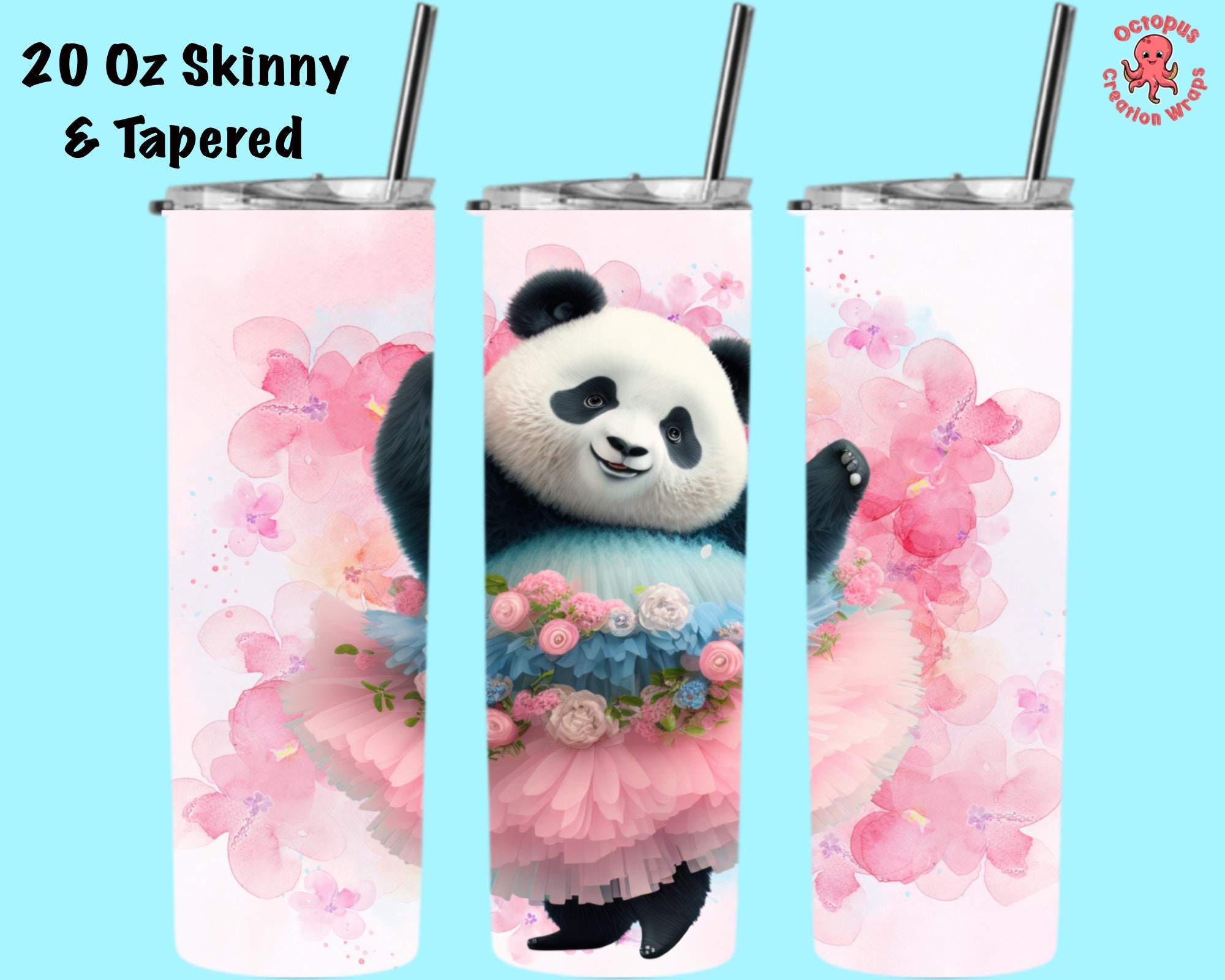 Panda in Tutu Tumbler Wrap, Panda Png, 20 Oz Skinny Tumbler Sublimation ...
