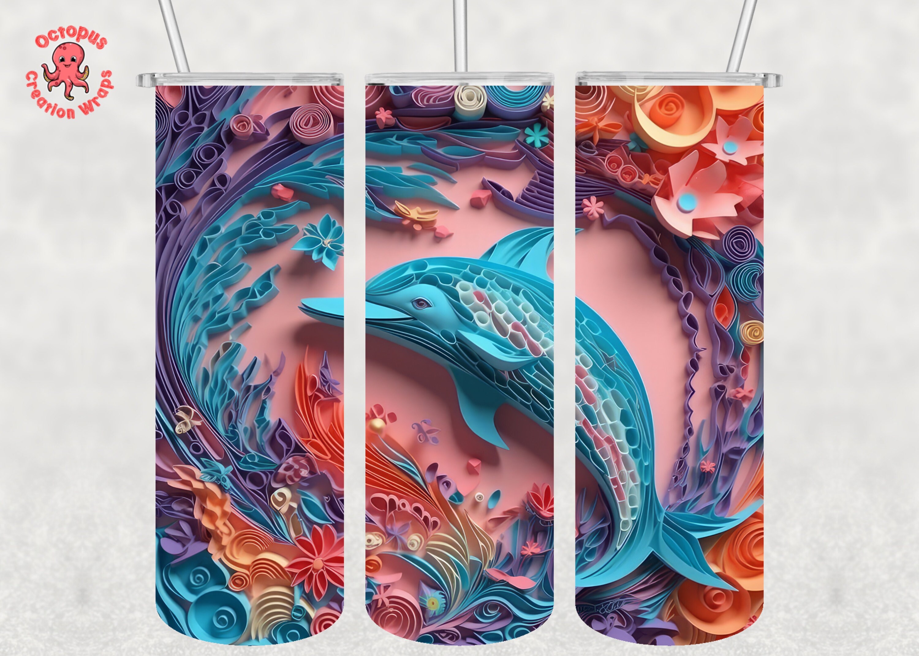 3D Dolphin Wrap, 3D Sea Life Png, 20 Oz Skinny Tumbler Sublimation ...