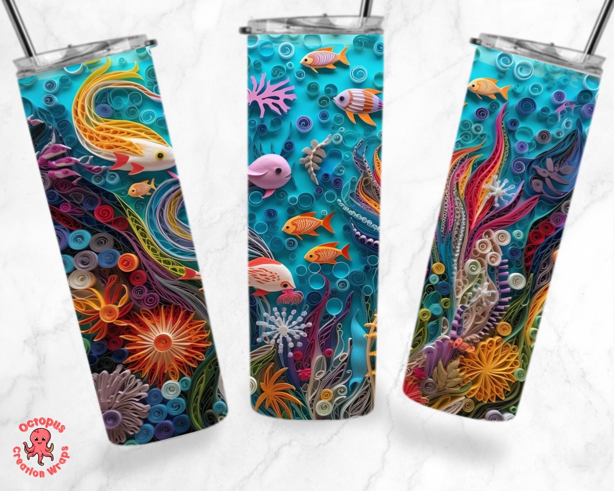 3D Sea Life Tumbler Wrap, 3D Fish Png, 20 Oz Skinny Tumbler Sublimation ...