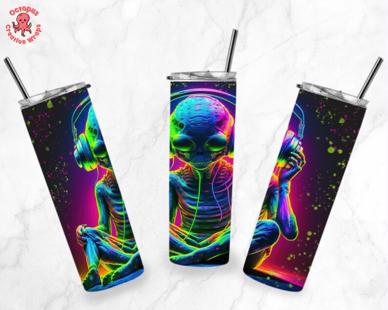 Alien Tumbler Wrap, Alien Png, Neon Alien , 20 Oz Skinny Tumbler ...