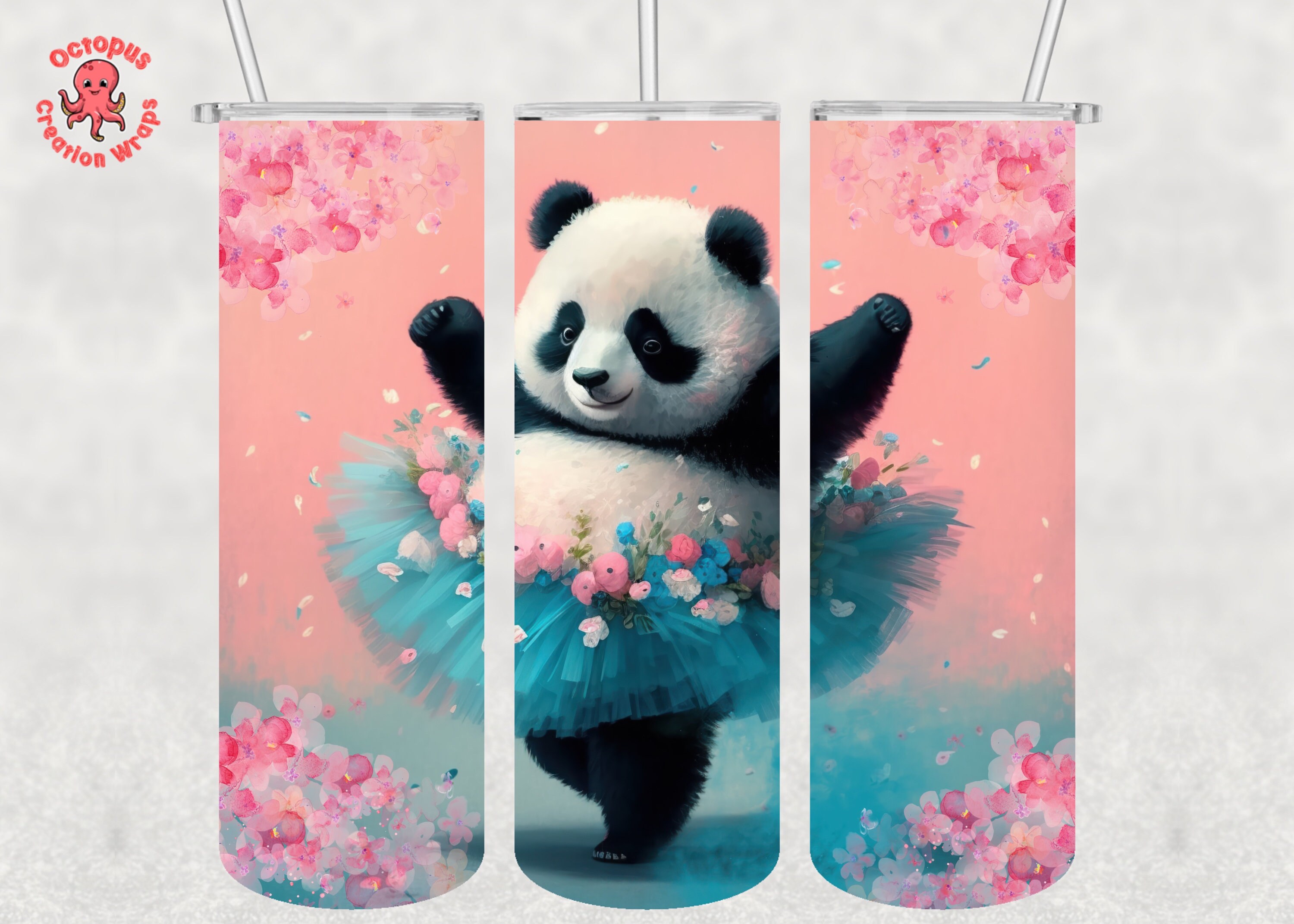 Panda Tumbler Wrap Cute Panda Png 20 Oz Skinny Tumbler - Etsy