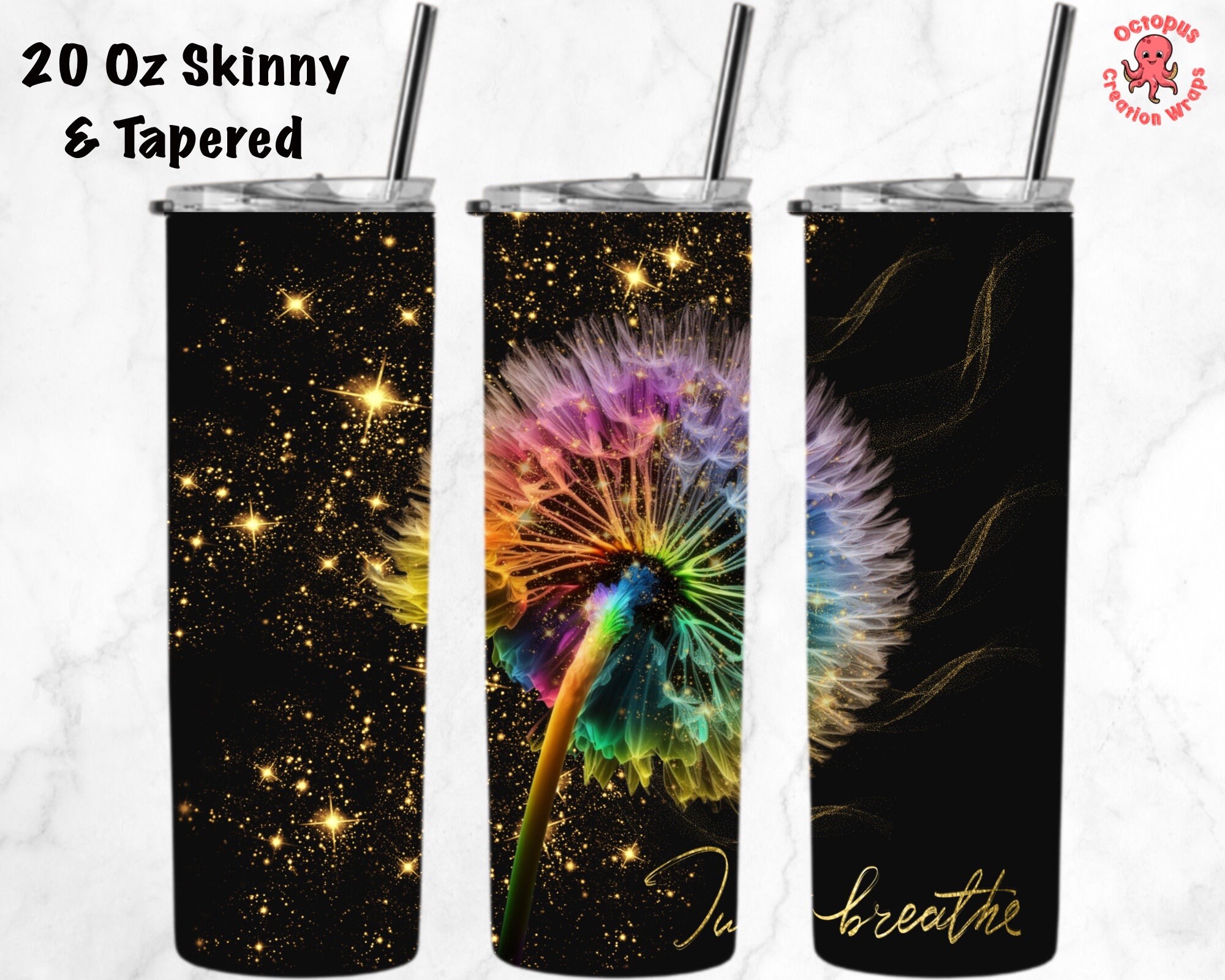 Just Breathe Tumbler Wrap PNG, Dandelion 20 Oz Skinny Tumbler ...