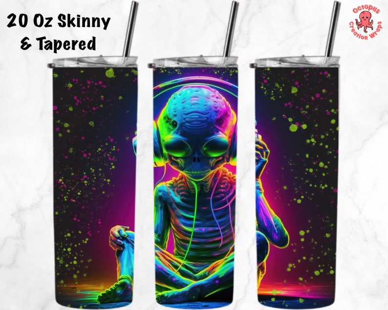 Alien Tumbler Wrap, Alien Png, Neon Alien , 20 Oz Skinny Tumbler ...