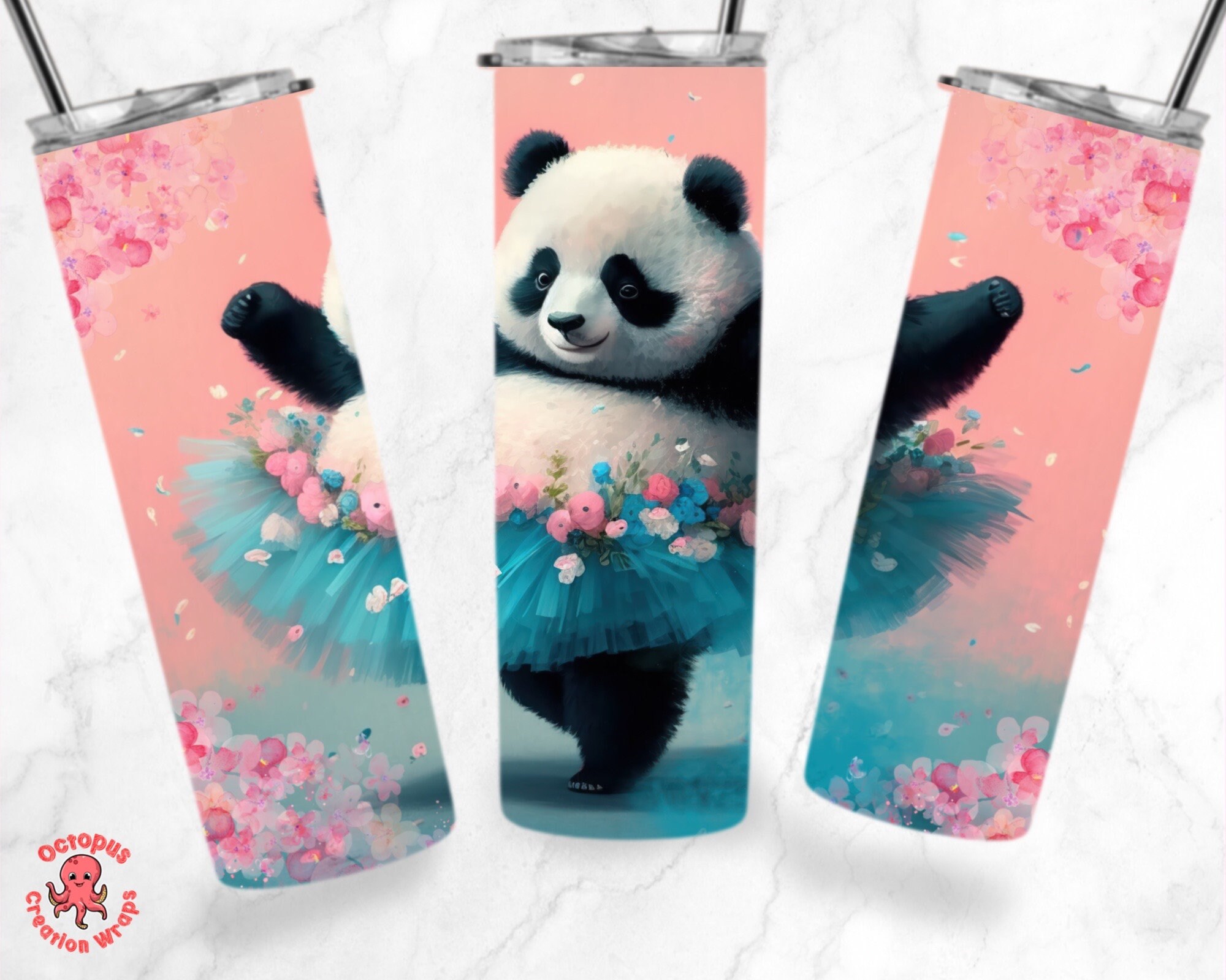 Panda Tumbler Wrap Cute Panda Png 20 Oz Skinny Tumbler - Etsy