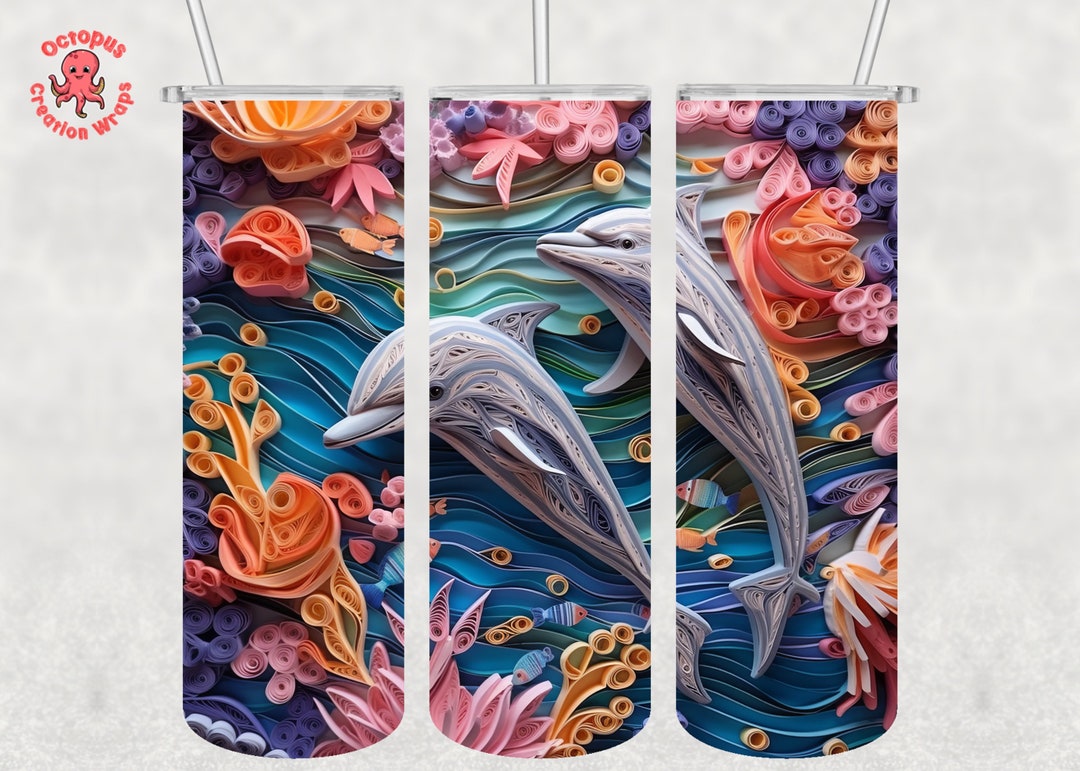 3D Dolphin Wrap, 3D Sea Life Png, 20 Oz Skinny Tumbler Sublimation ...