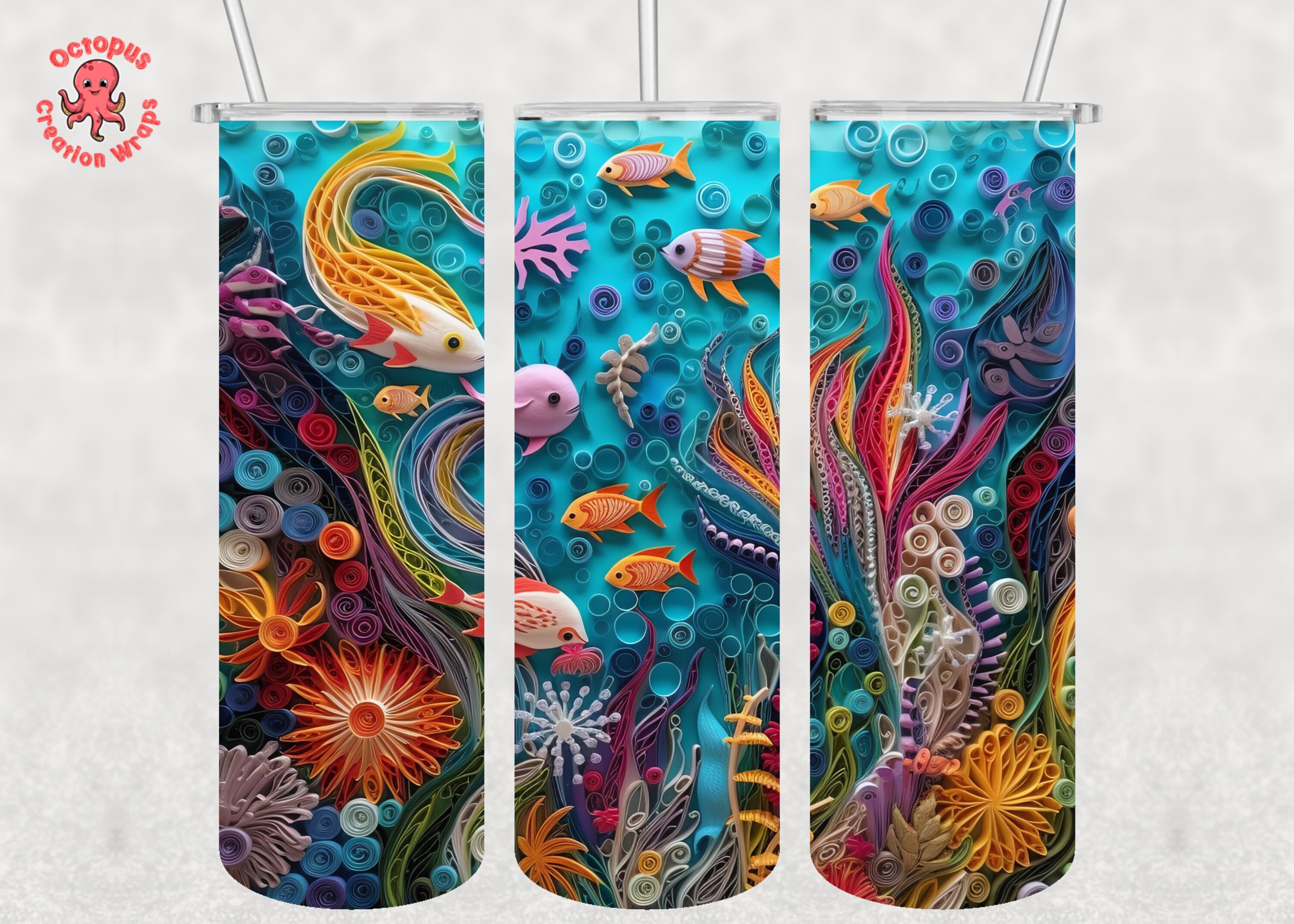 3D Sea Life Tumbler Wrap, 3D Fish Png, 20 Oz Skinny Tumbler Sublimation ...