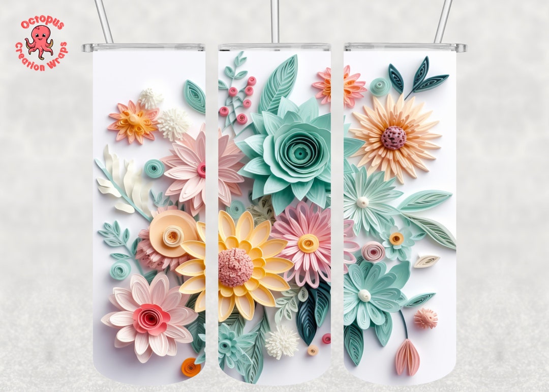 3D Embroidered Flowers, 20 Oz Skinny Tumbler, Sublimation Design ...