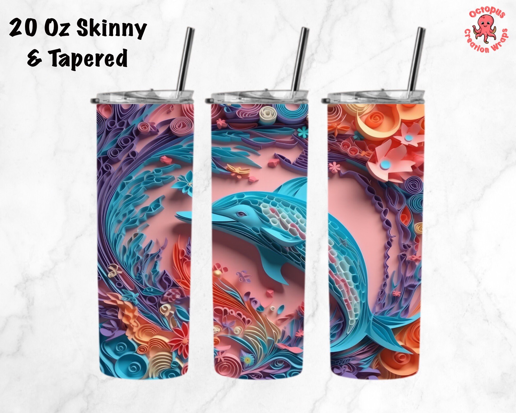 3D Dolphin Wrap, 3D Sea Life Png, 20 Oz Skinny Tumbler Sublimation ...