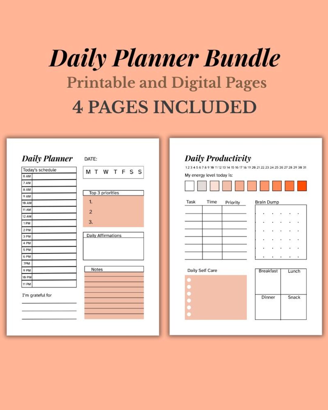 Daily Printable Journal Pages - Pack of 4- Orange Theme - Etsy Canada